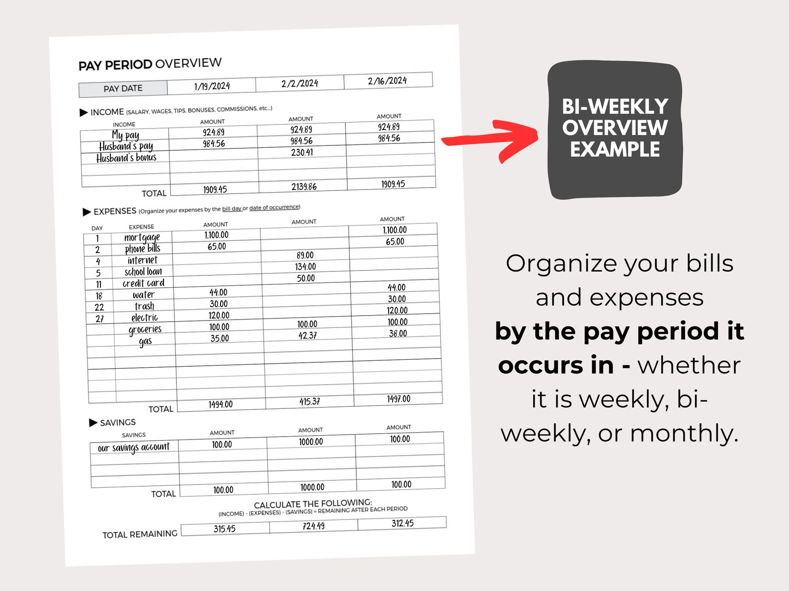 Editable & Printable Pay Period Budget Template, Instant Download ...
