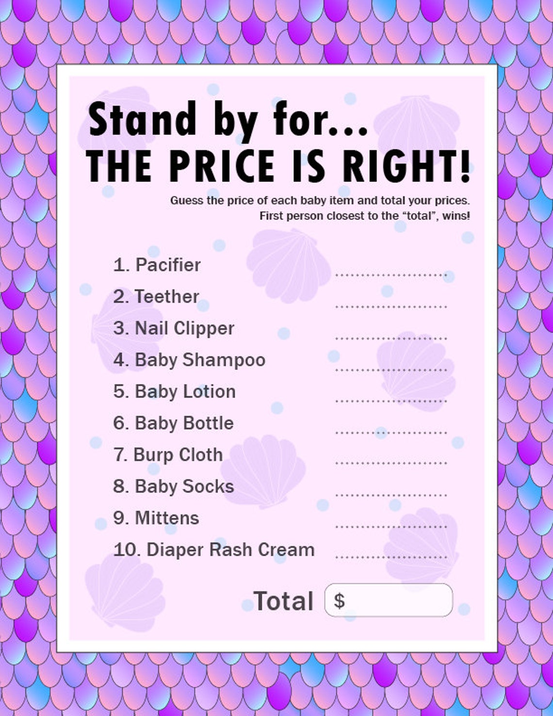 Baby Shower Games, Mermaid, Mermaid Theme, Instant Printable, Unlimited ...