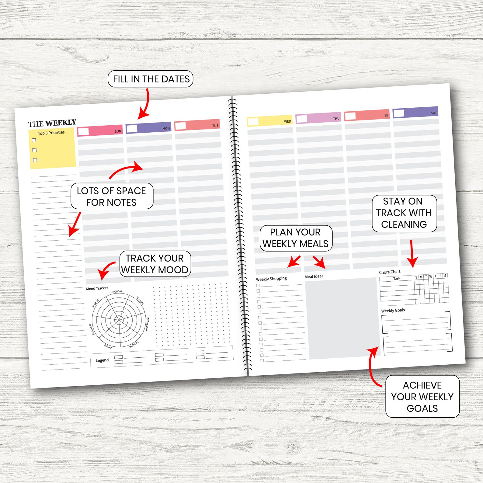 Weekly Productive Printable Planner, Planner Insert, Undated - Etsy