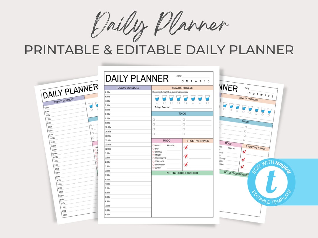 Daily Planner Printable, Editable Template, Digital File - Etsy