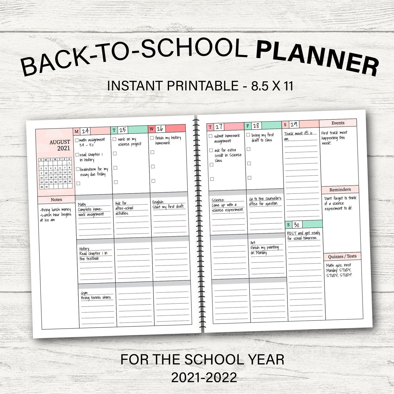 School Planner 2021 2022 Student Planner Printable Planner