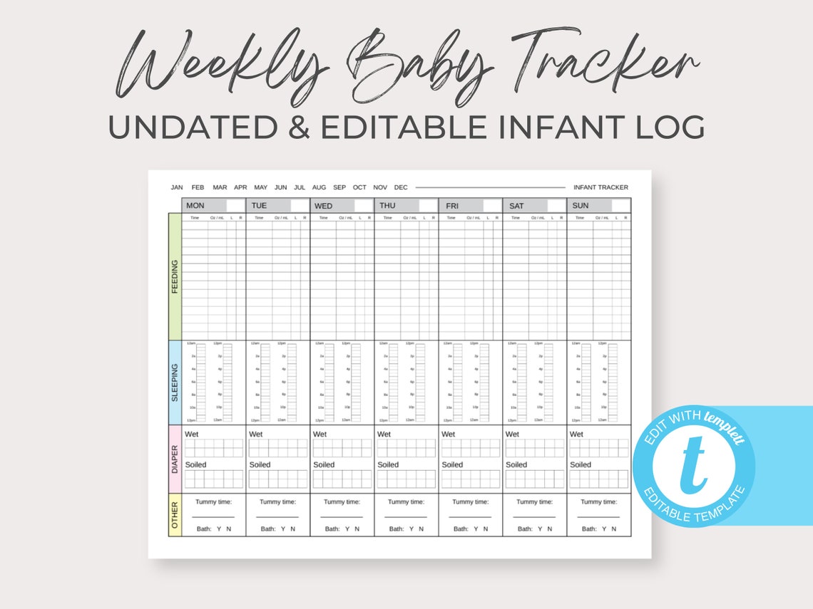 Weekly Baby Tracker Log, Editable Template, Digital File - Etsy