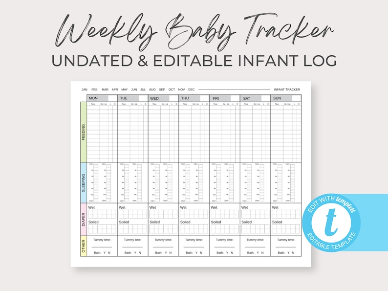 Weekly Baby Tracker Log, Editable Template, Digital File - Etsy