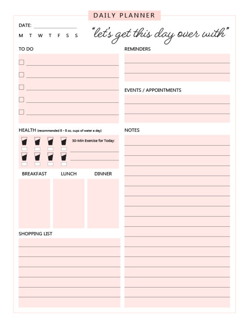 Daily Planner Pink Planner Insert ARC System Binder - Etsy