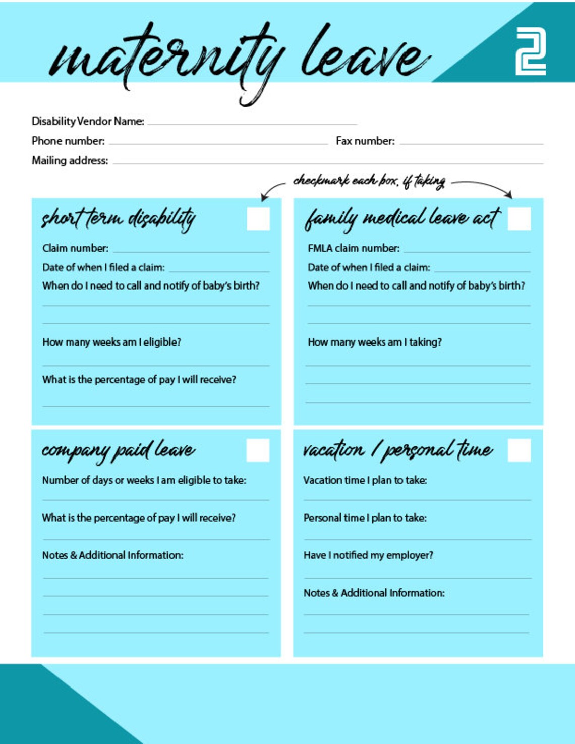 Maternity Leave Planner, Pregnancy, Instant Printable, Unlimited Prints ...