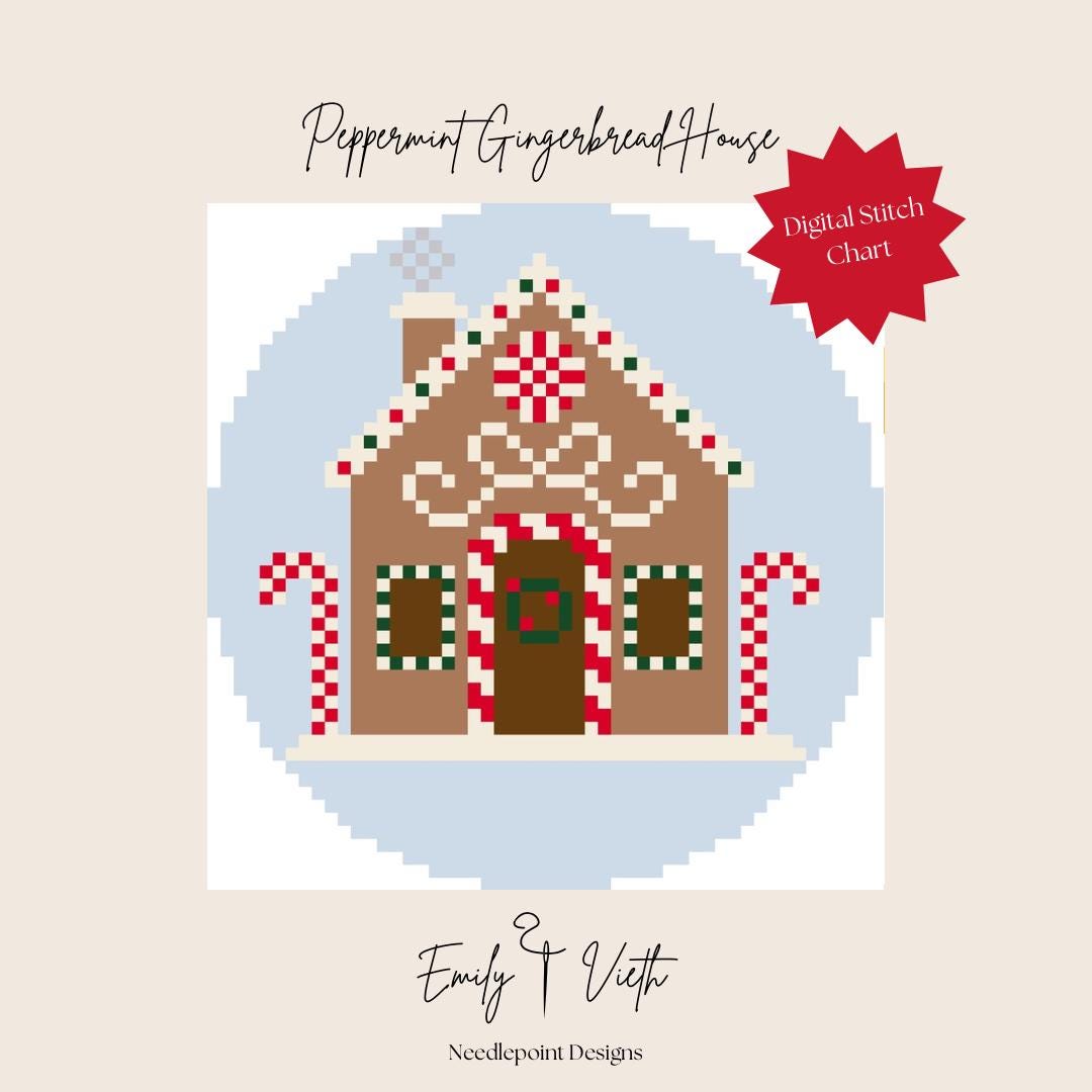 Peppermint Gingerbread House Digital Stitch Chart | Needlepoint, Cross ...