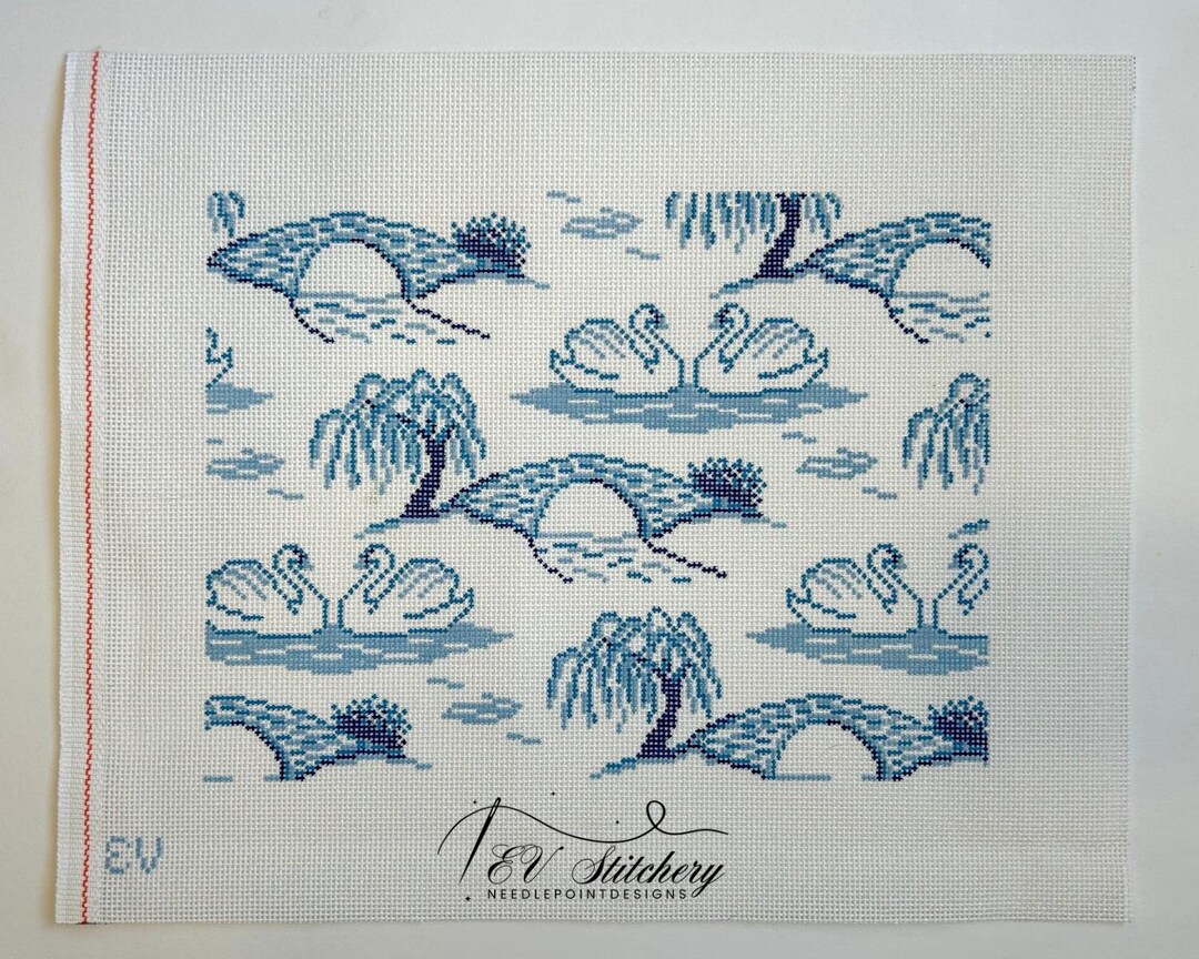 Swan Toile Pattern | Hand Painted Needlepoint Canvas | 13 Ct Mesh - Etsy