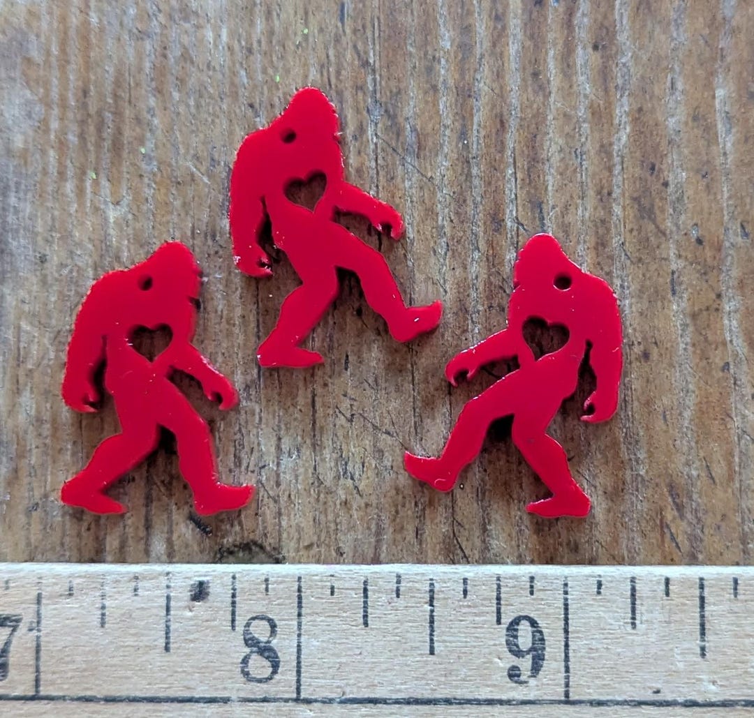 6 Red Acrylic Bigfoot Sasquatch Shapes With Heart Yeti - Etsy
