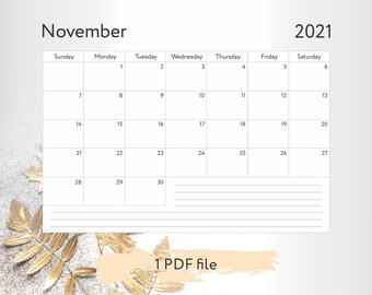 November 2021 Printable Calendar | Etsy