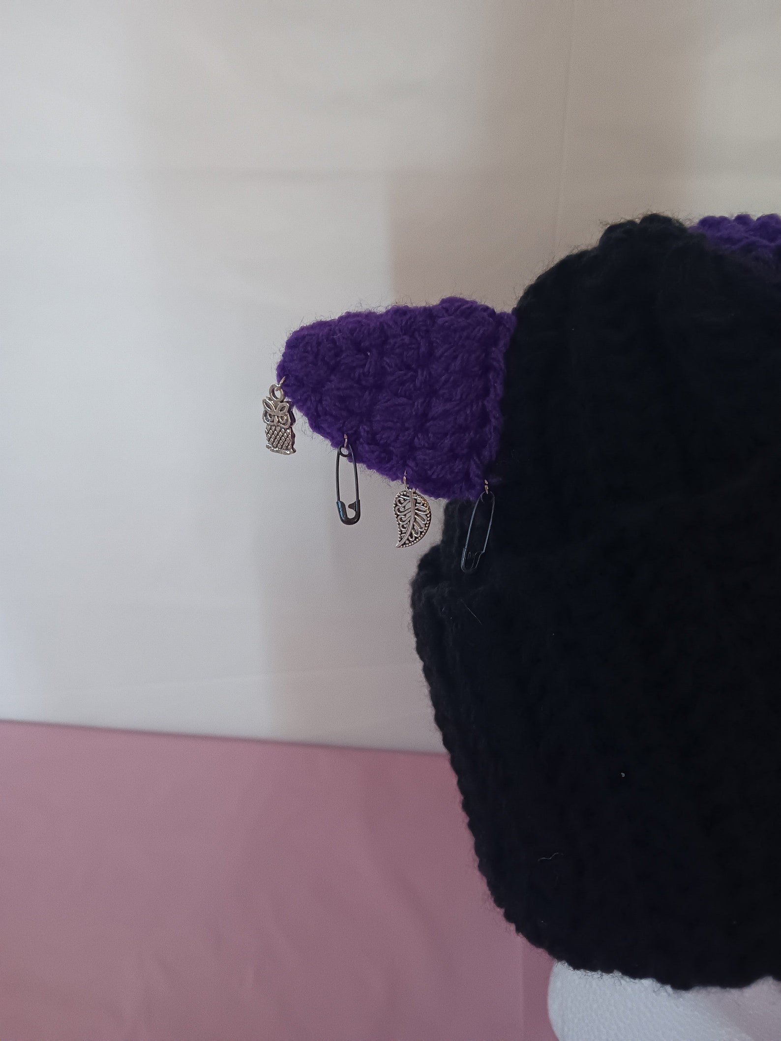 Crocheted Split Cat Beanies With Sliver Charms, Chains and Other ...