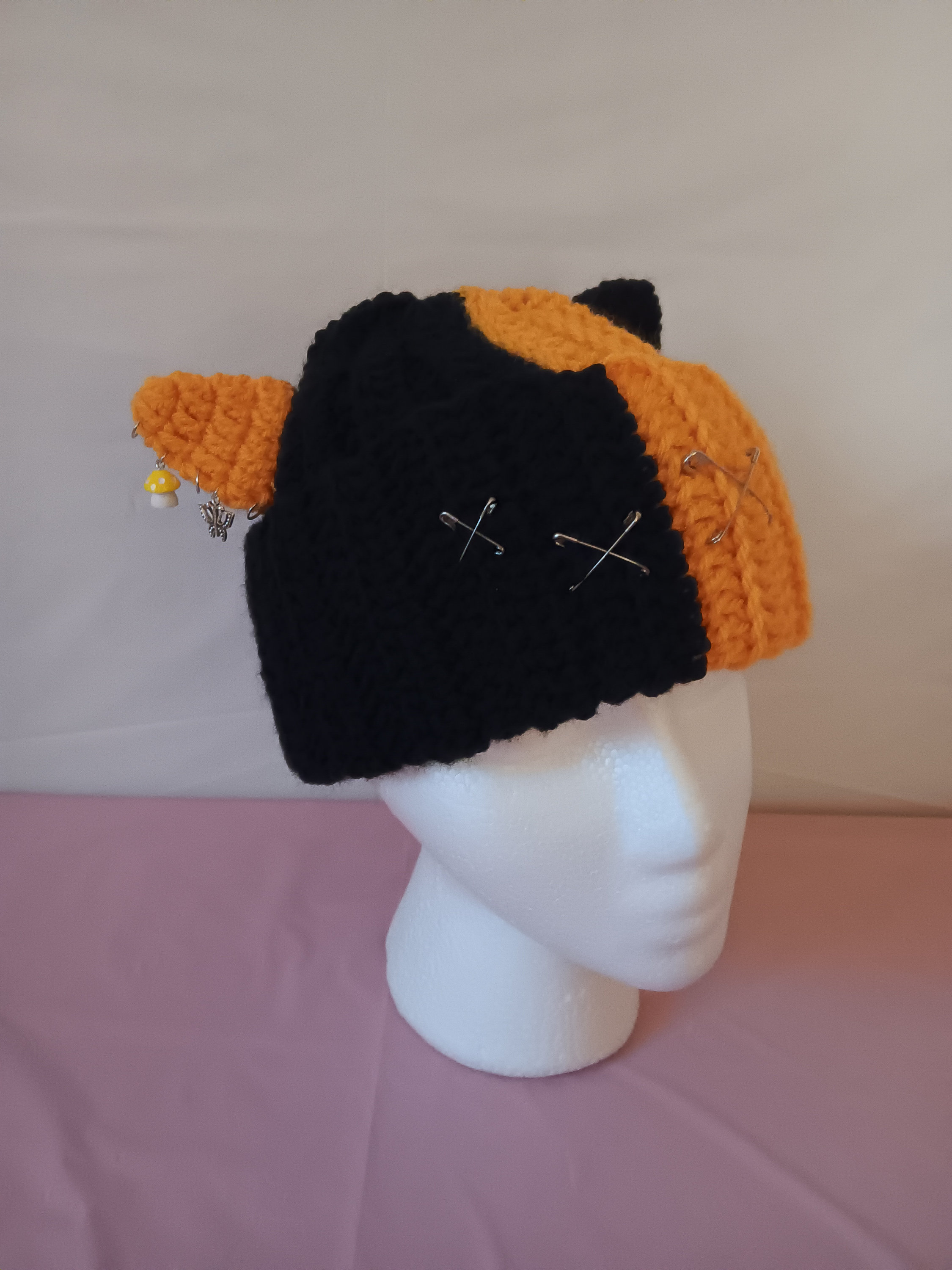 Crocheted Split Cat Beanies With Sliver Charms, Chains and Other ...
