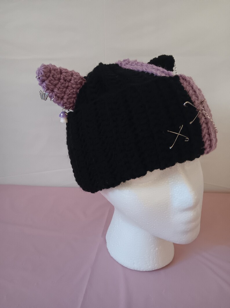 Crocheted Split Cat Beanies With Sliver Charms, Chains and Other ...