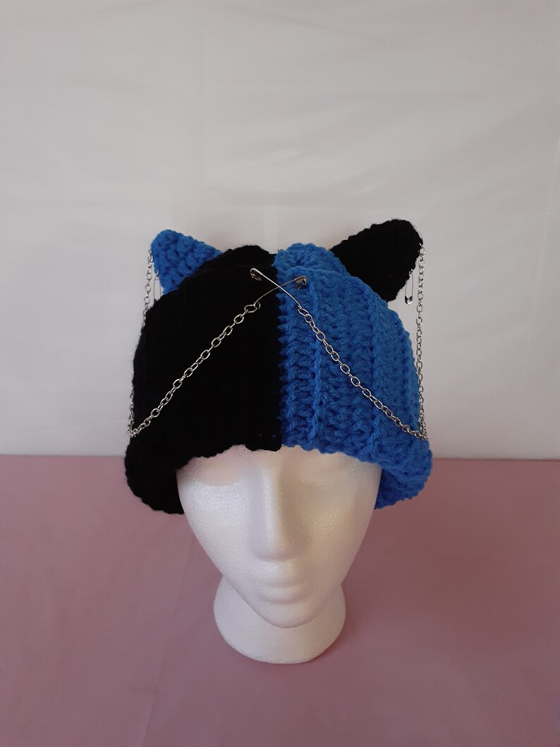 Crocheted Split Cat Beanies With Sliver Charms, Chains and Other ...