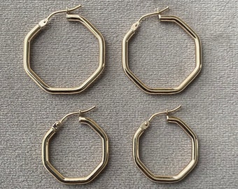 Octagon Hoop Earrings - Etsy