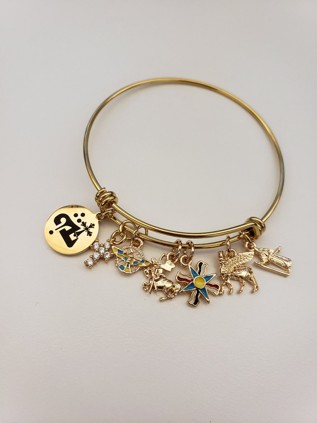 Assyrian Charm Bangle Bracelet | Gold & Silver | Lamassu | King Ashur ...