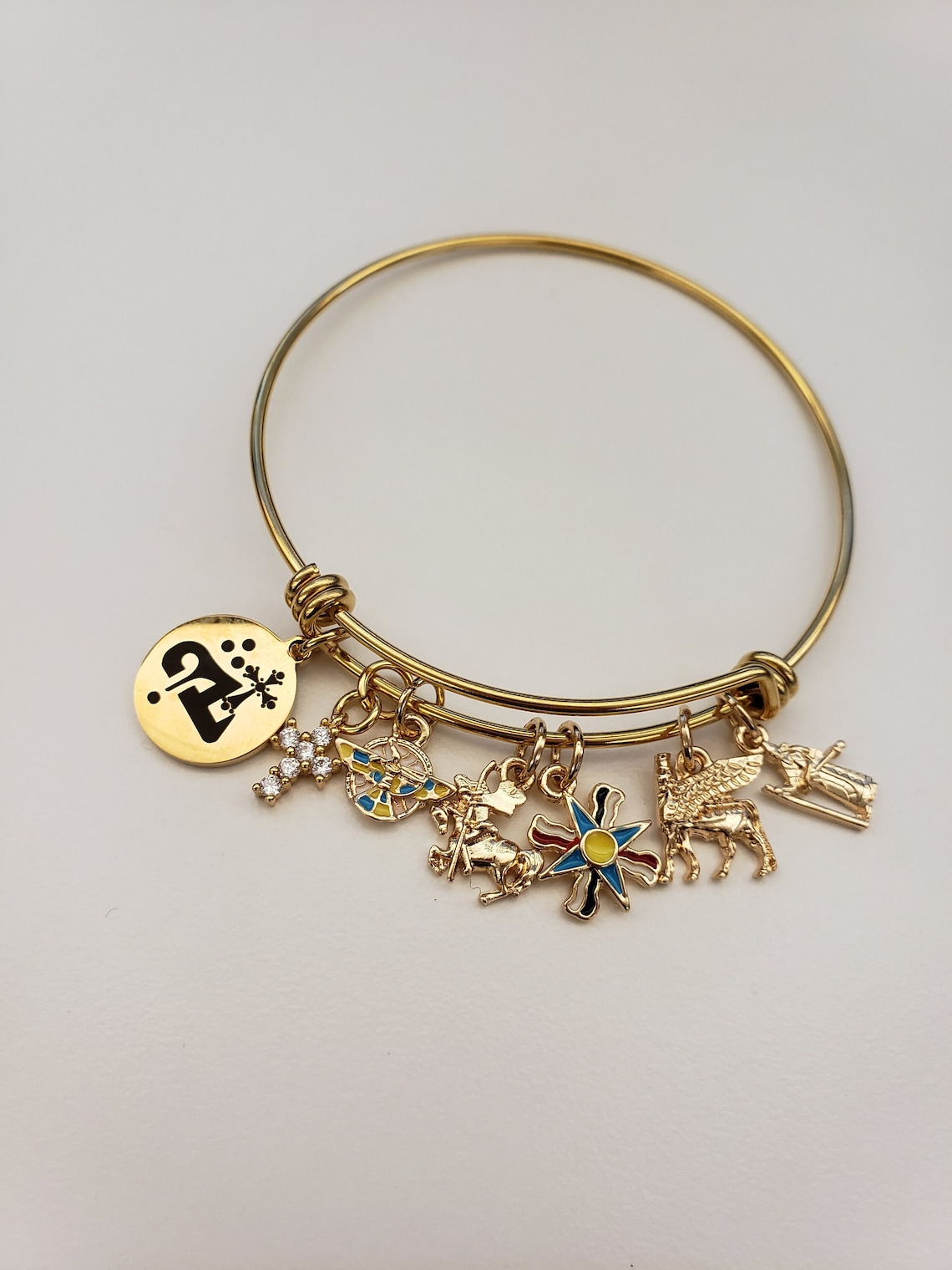 Assyrian Charm Bangle Bracelet | Gold & Silver | Lamassu | King Ashur ...