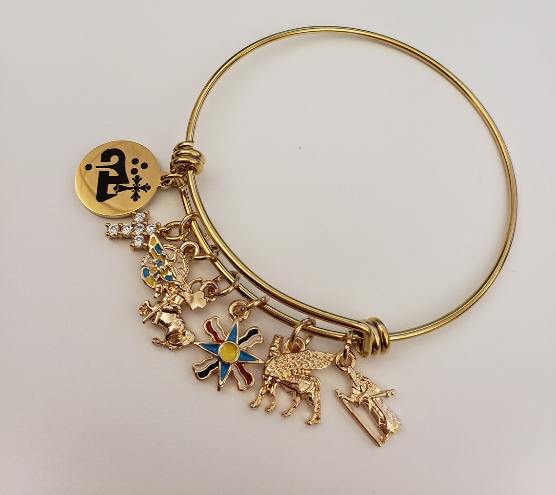Assyrian Charm Bangle Bracelet | Gold & Silver | Lamassu | King Ashur ...