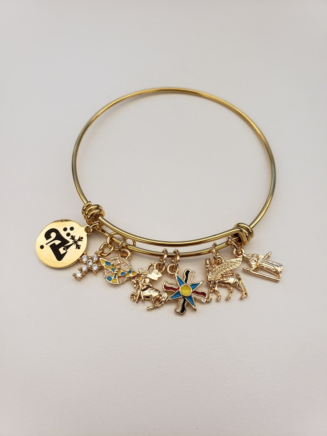 Assyrian Charm Bangle Bracelet | Gold & Silver | Lamassu | King Ashur ...