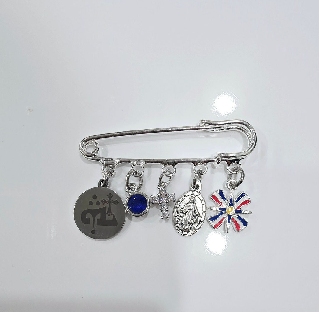 Baby Safety Protection Pin | 5 Charms | Assyrian Flag | CZ Cross | Ya ...