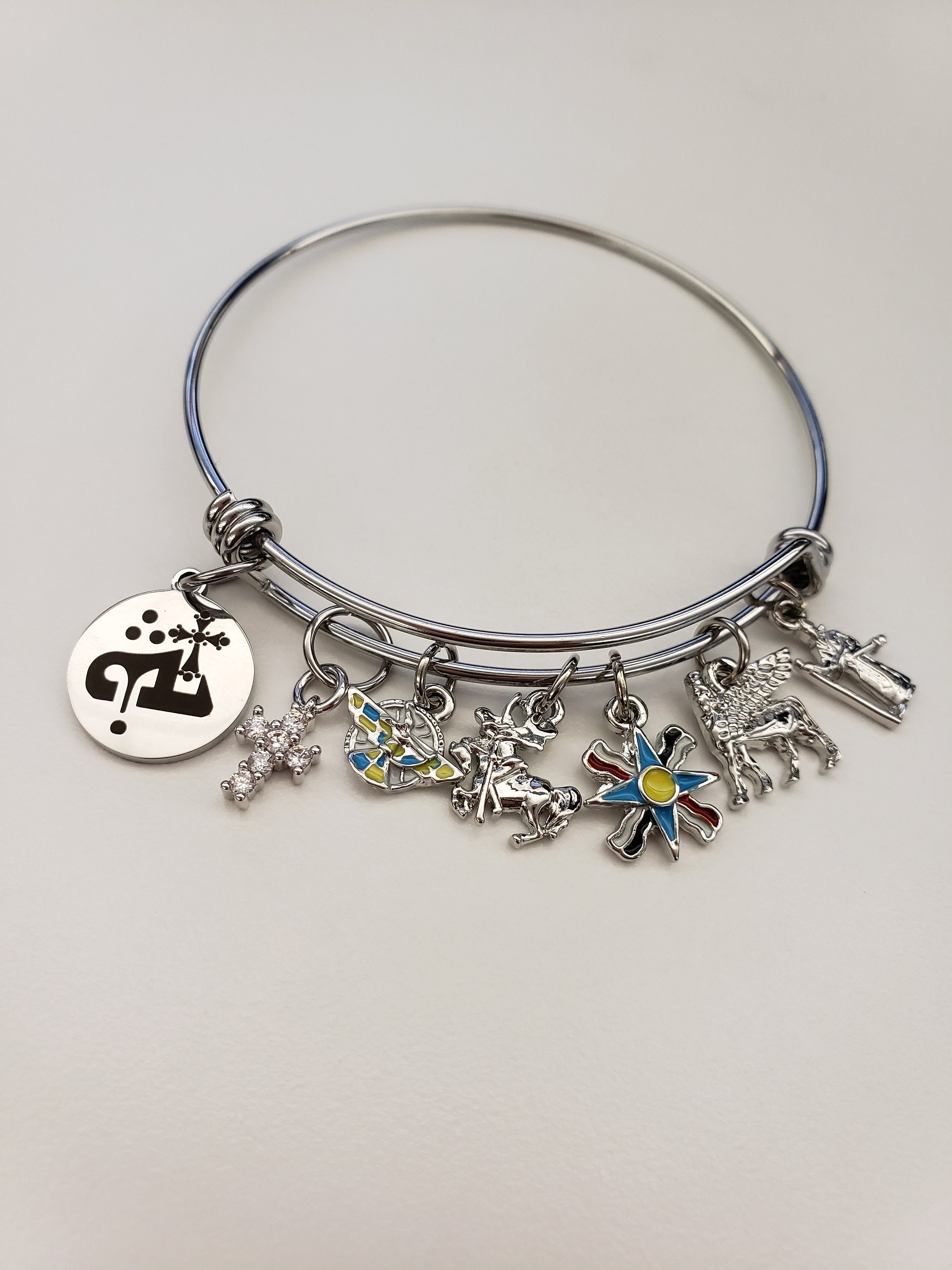 Assyrian Charm Bangle Bracelet | Gold & Silver | Lamassu | King Ashur ...