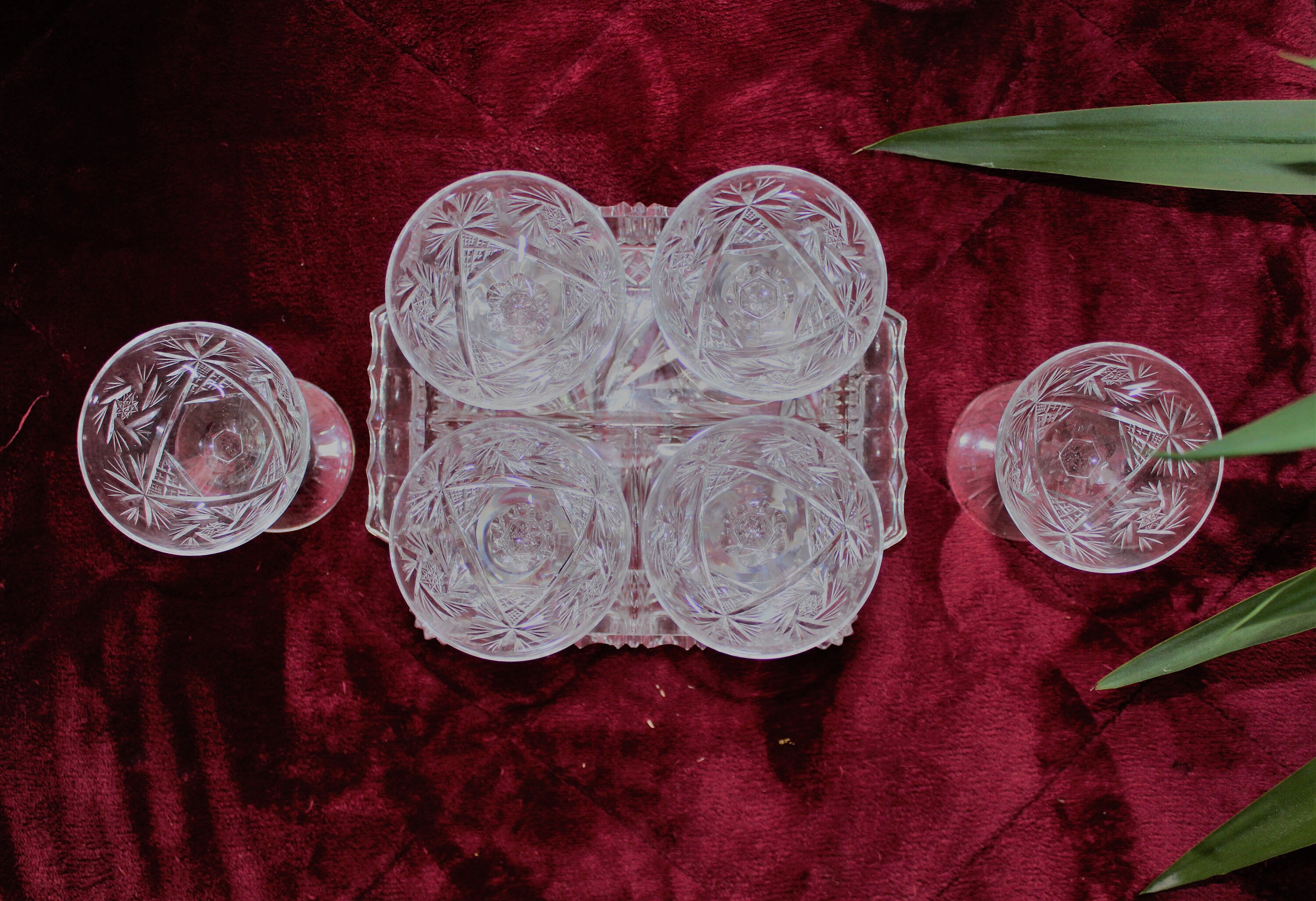 Vintage Cut Glass Pinwheel Crystal Set of Six Glasses Plus Pinwheel Cut ...