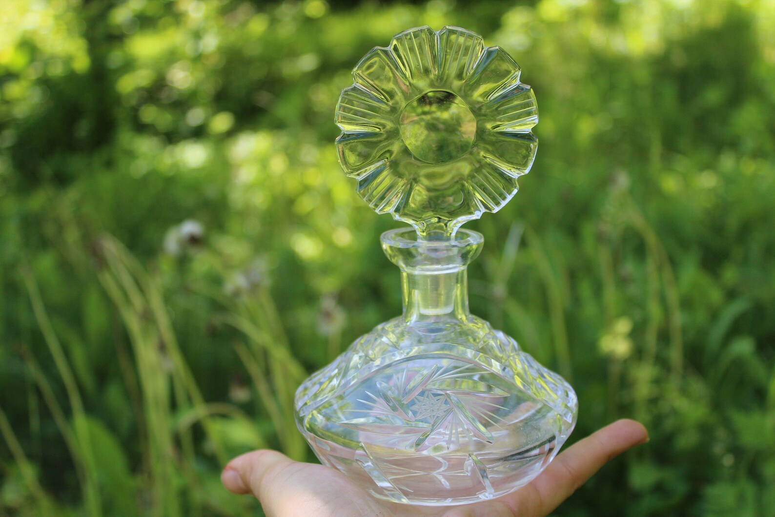 Vintage Cut Glass Perfume Bottle With Stopper And Pinwheel Design Etsy