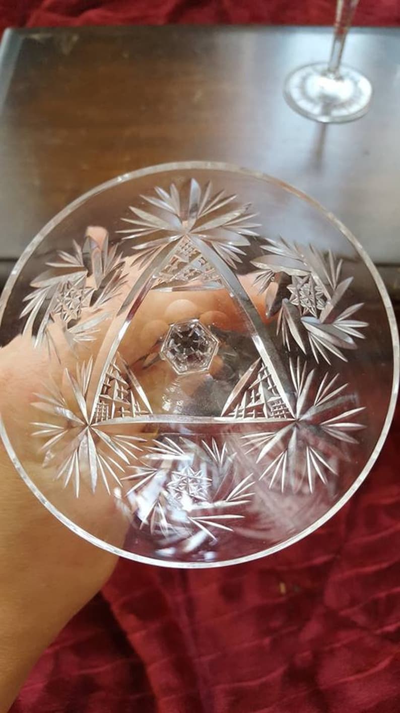 Vintage Cut Glass Pinwheel Crystal Set of Six Glasses Plus Pinwheel Cut ...