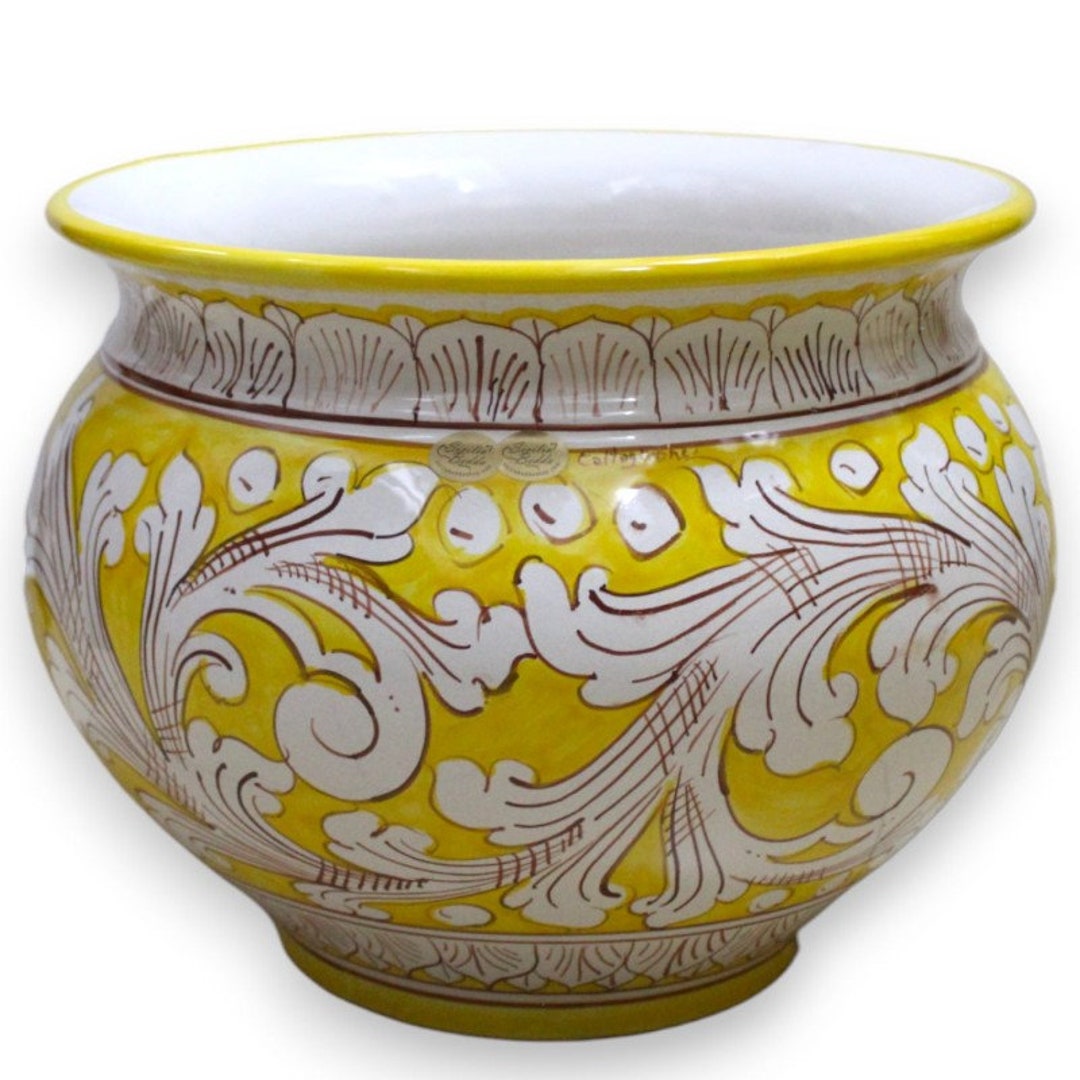 Cachepot Caltagirone Ceramic Plant Pot, 5 Size Options 1pc Yellow and ...