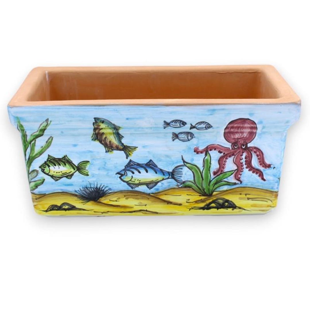 Sicilian Ceramic Rectangular Vase Box, Random Seabed Decoration, With 5 ...