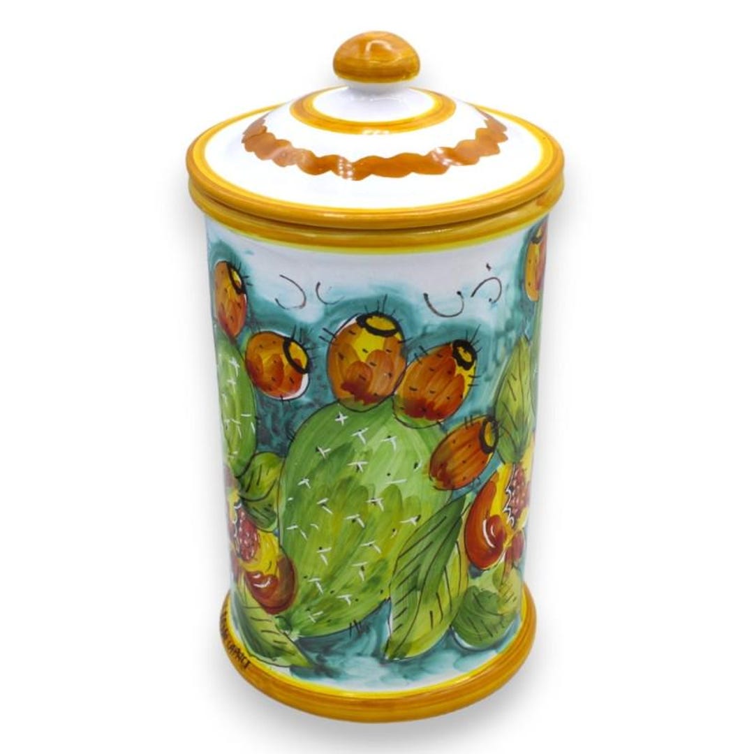 Pod Holder Jar With Lid, in Sicilian Ceramic, H 24 Cm Approx. (1 Unit ...
