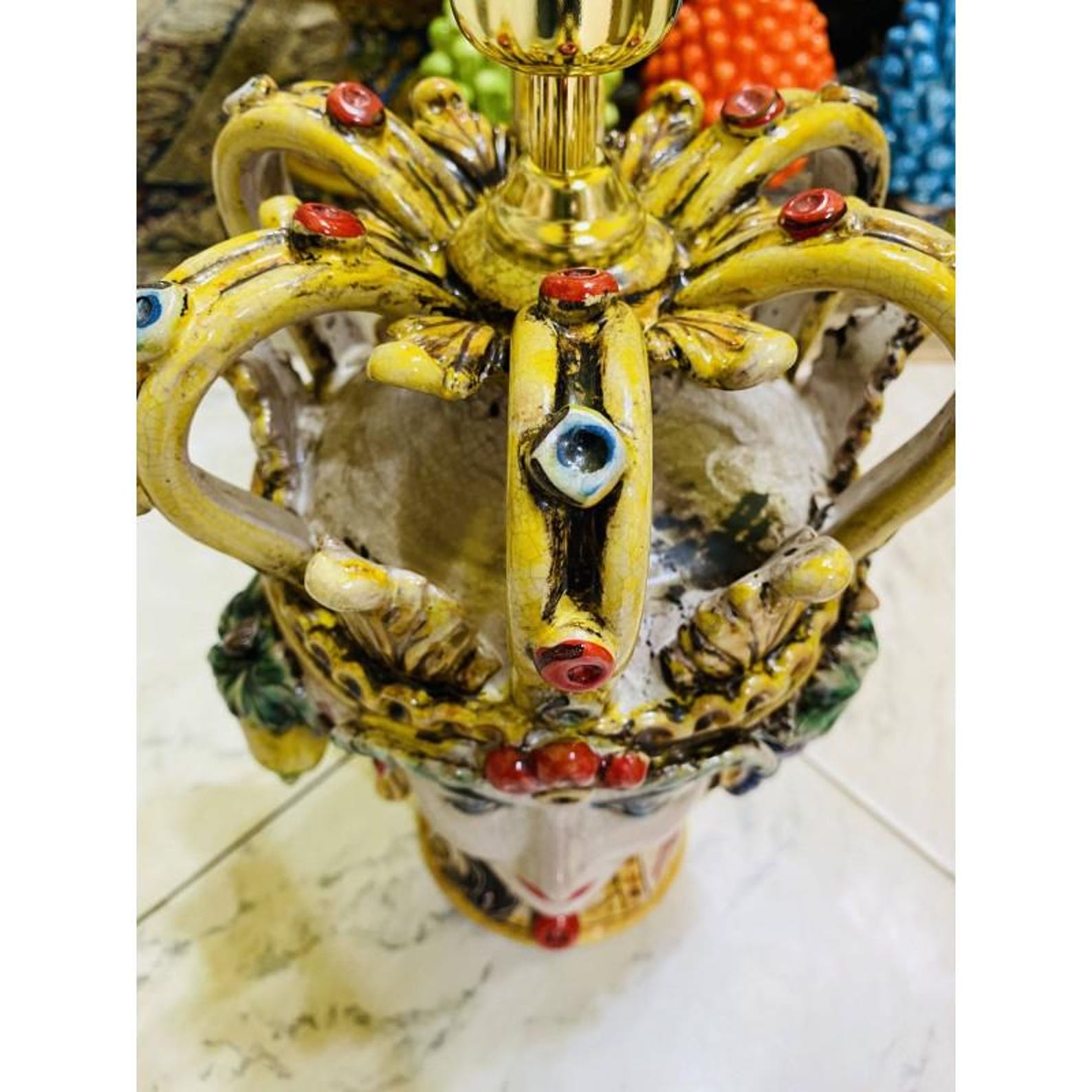 Caltagirone Moor's Head Lamp With Empire-style Crown, Antique ...