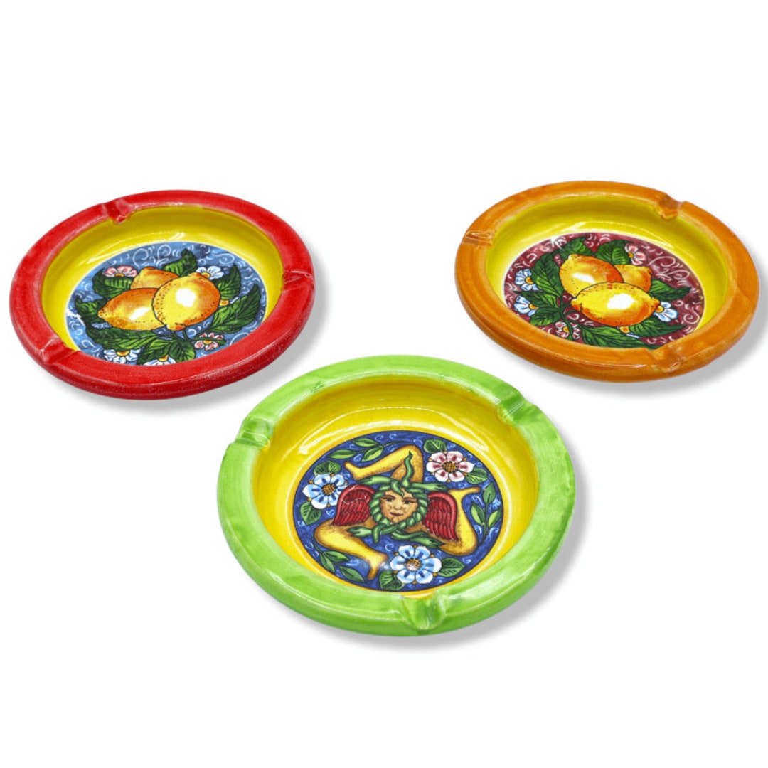 Ceramic Ashtray, Decorated With Typical Sicilian Elements, Selectable ...