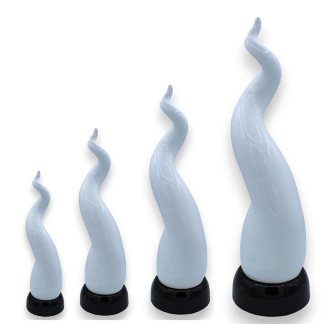 Vertical Lucky Horn in Sicilian Ceramic, White on Black Base, With 4 ...