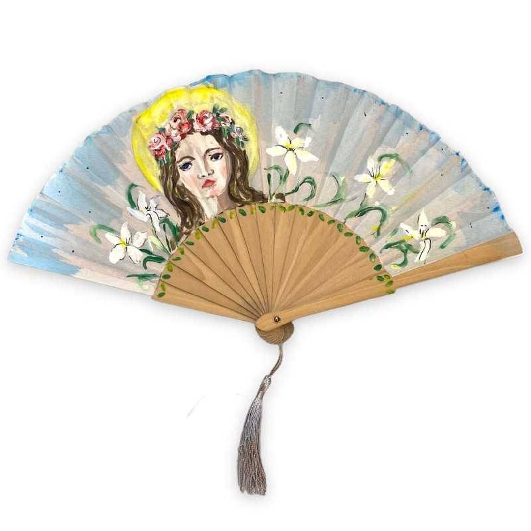 Hand-painted Pure Cotton and Wood Fan, Approx. 23 Cm High With SANTA ...