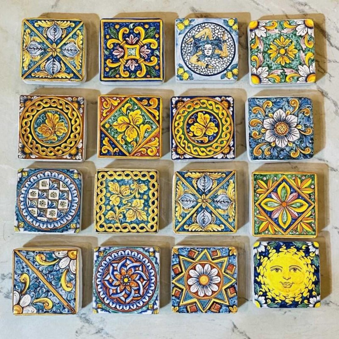 Magnet Brick Magnet Cm 5x5 1 Pc in Sicilian Ceramic, Random Decoration ...