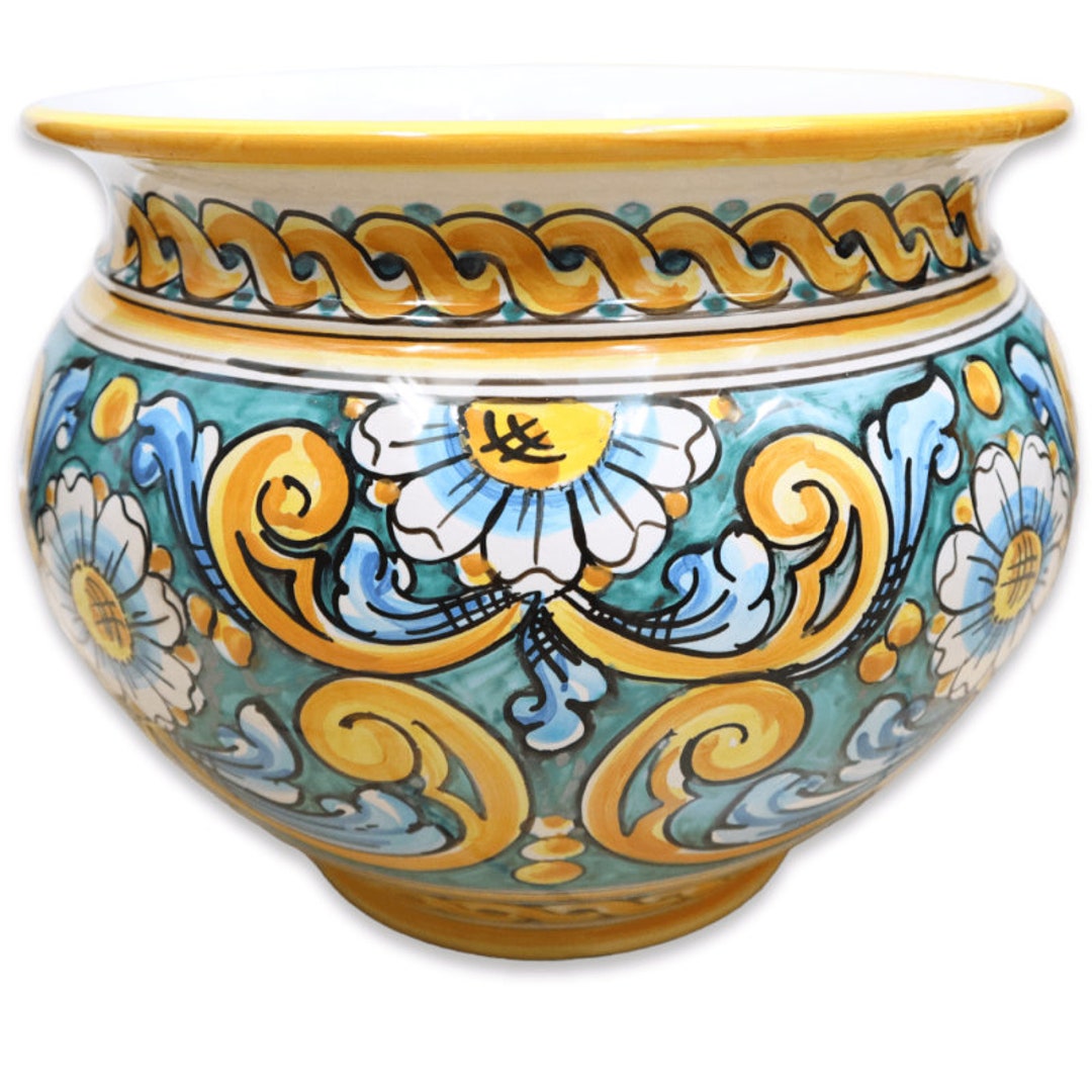 Cachepot Caltagirone Ceramic Plant Pot, Baroque and Daisies Decoration ...