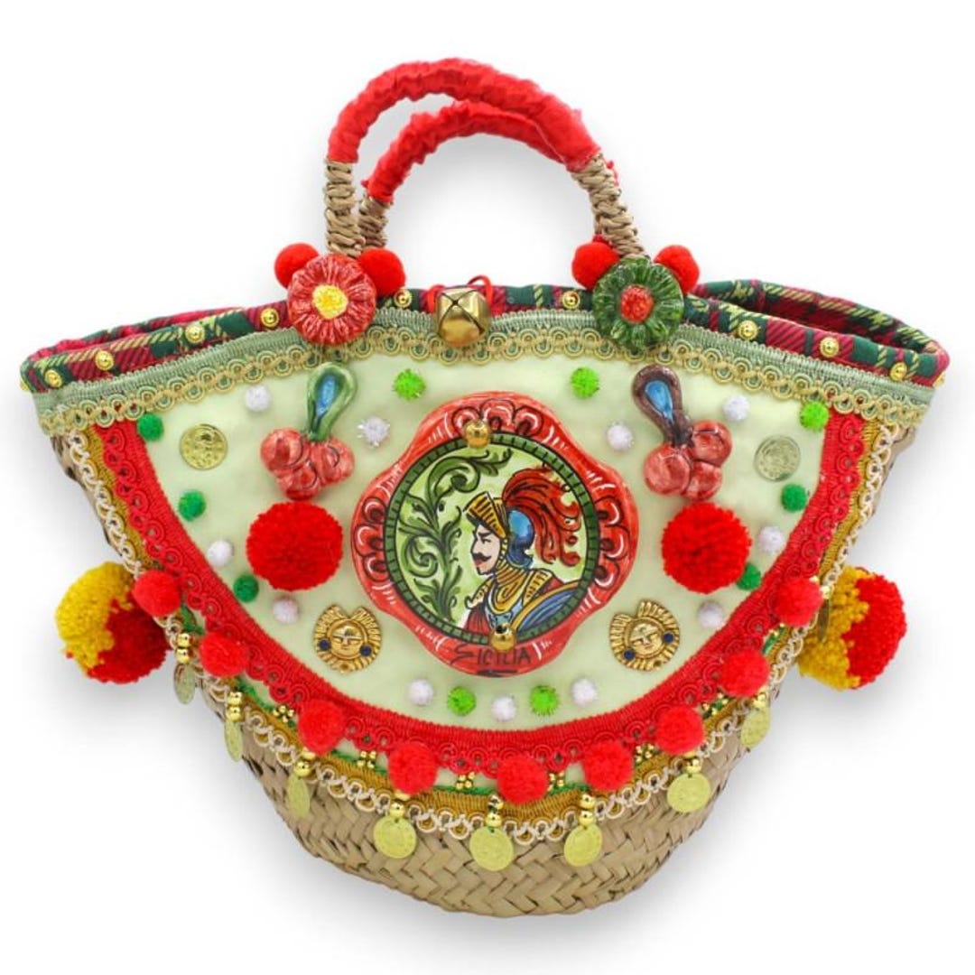 Nana Palm Coffa, a Typical Sicilian Lined Bag, With Caltagirone Ceramic ...