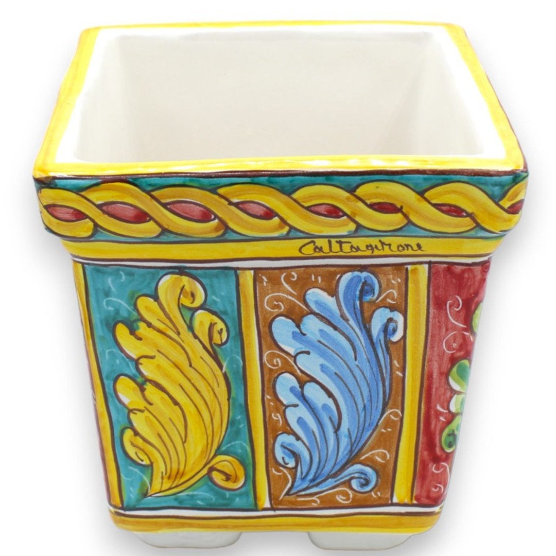 Square Vase Box in Caltagirone Ceramic H 20 X 20 X 20 Cm - Etsy
