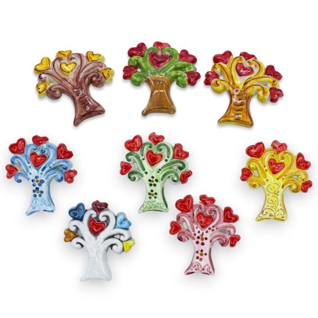 Ceramic Magnet in the Shape of a Tree of Life With Hearts - H 7 Cm X W ...