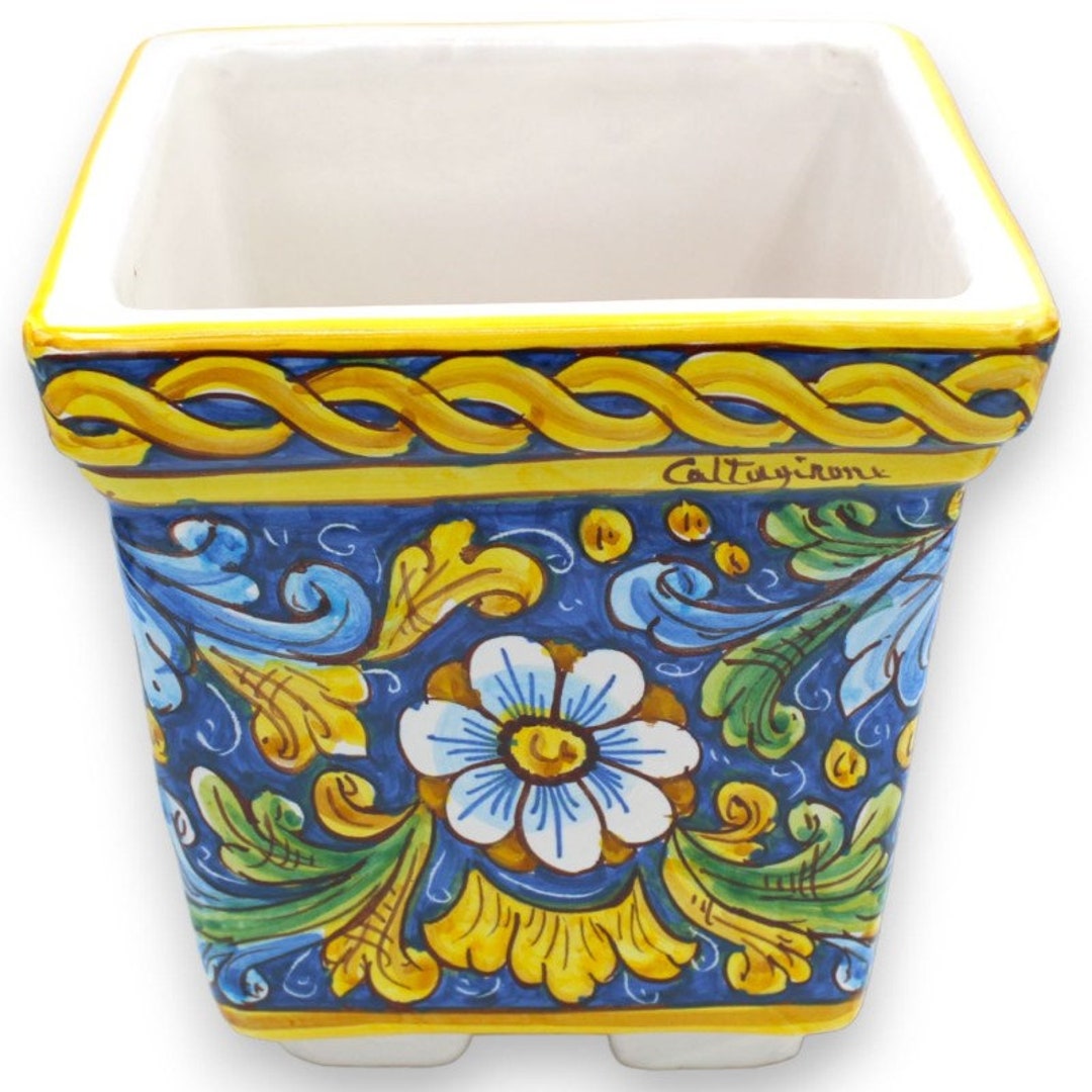 Square Vase Box in Caltagirone Ceramic H 20 X 20 X 20 Cm - Etsy