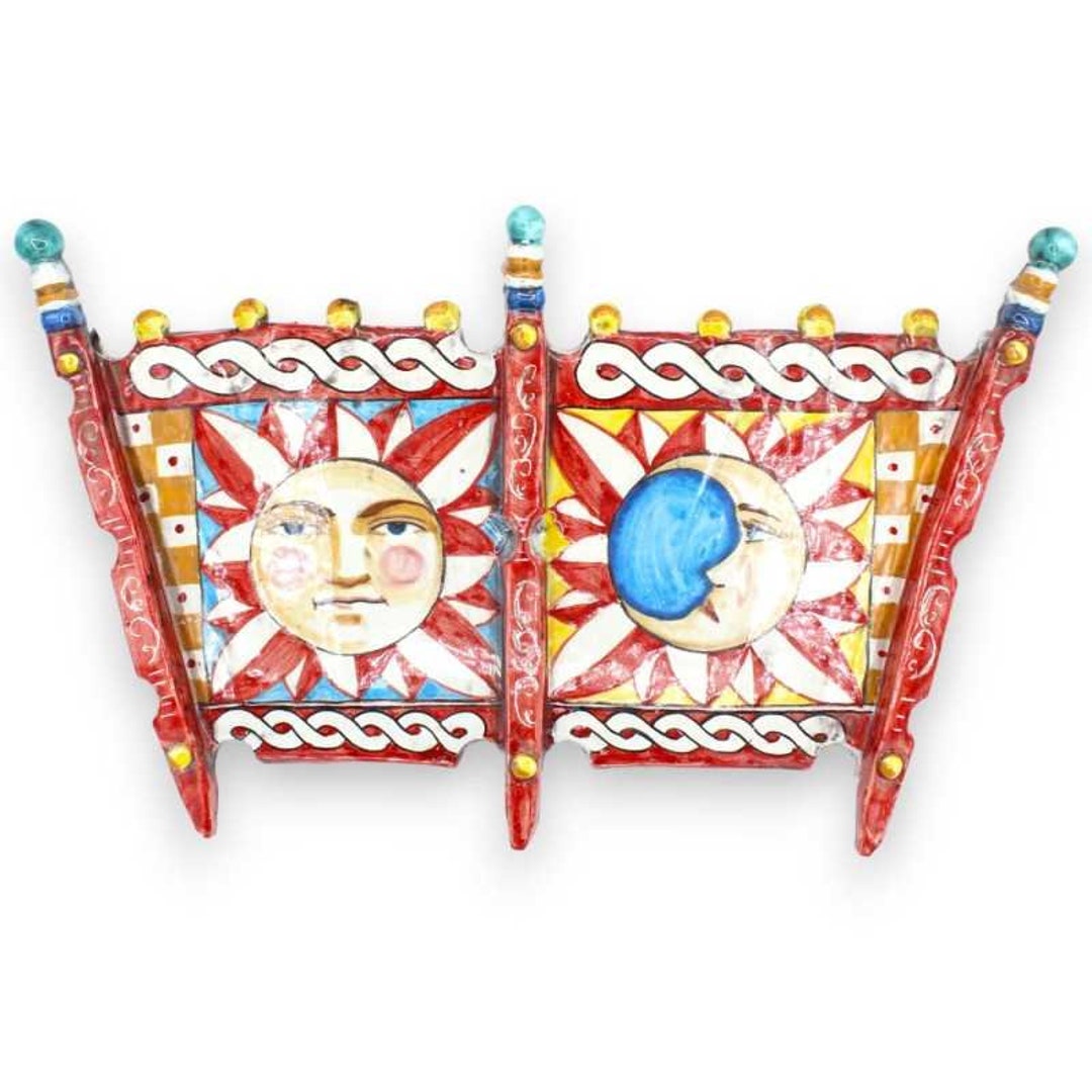 Side of a Sicilian Cart in Caltagirone Ceramic, Sun and Moon Decoration ...