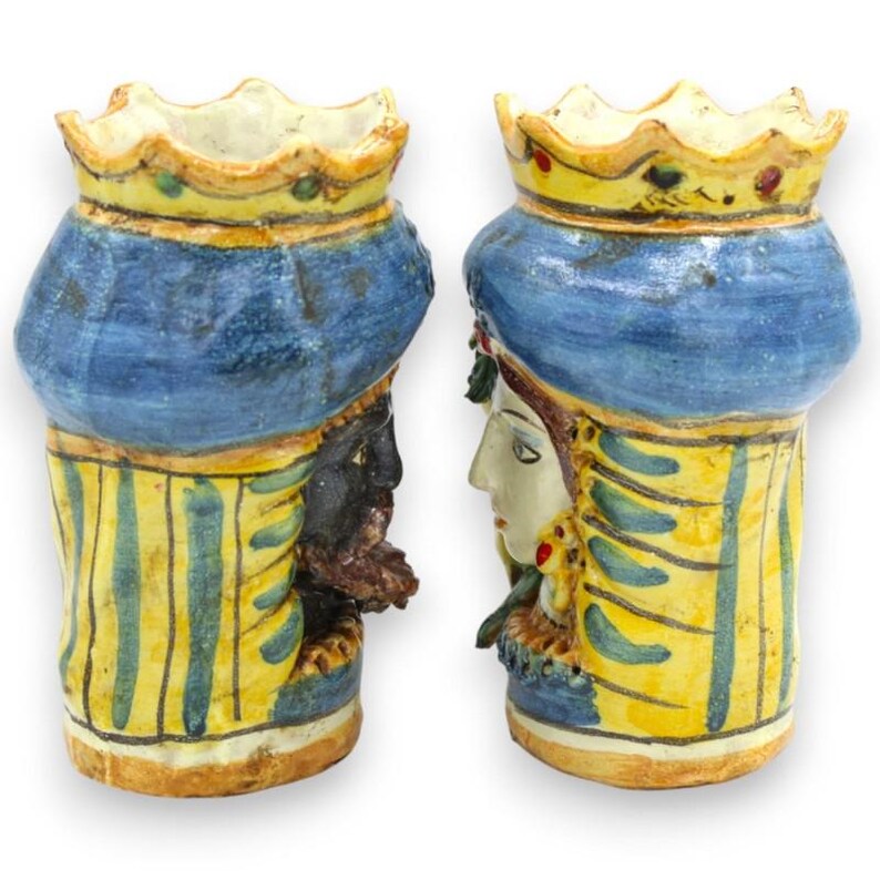 Sicilian Moor's Heads (pair) Approx. 18 Cm High Crown, Blue Turban and ...
