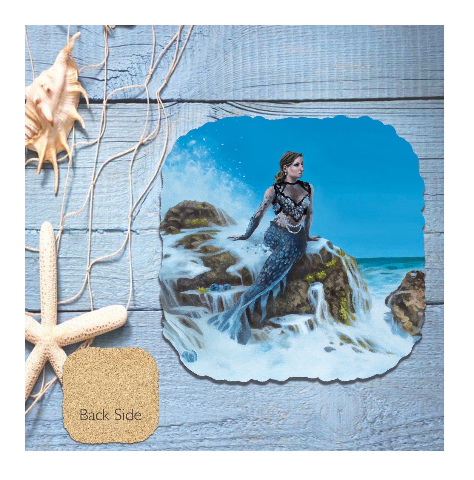 Brunette Mermaid Square Table Coaster, Mermaid Coasters, Set of 4 ...