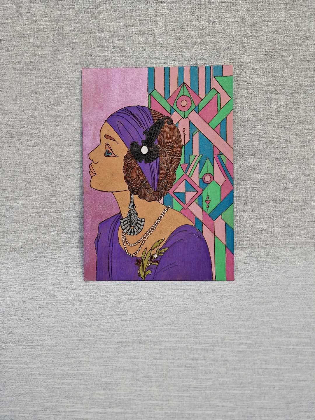 Art Deco Lady Pyrography and Painting on Wood - Etsy UK