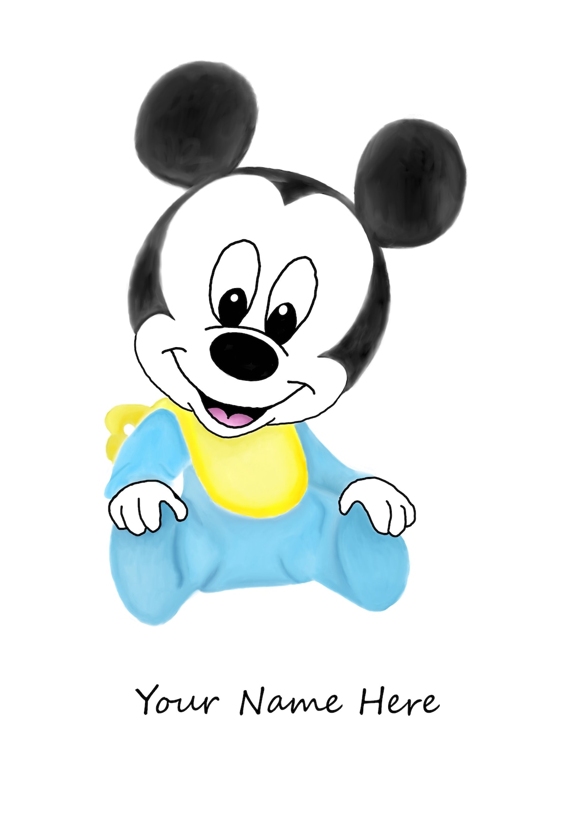 Nursery Print Baby Boy Mickey Mouse Personalised Name Wall Decor Poster ...