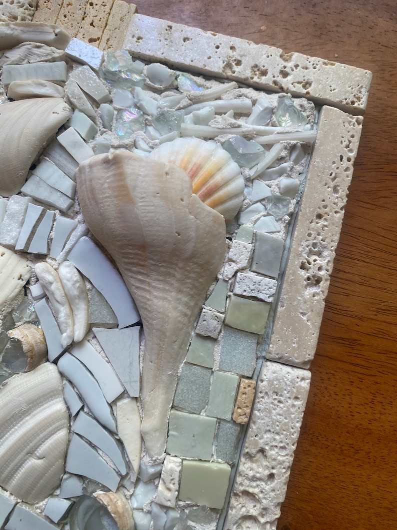 Coastal Serenity Mosaic Art - Seaside Mosaic Assemblage With Shells ...