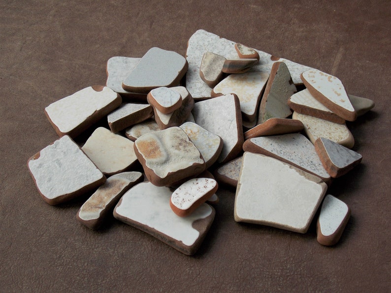 35 Surf Tumbled White Melange Ceramic Tile Shards Genuine - Etsy