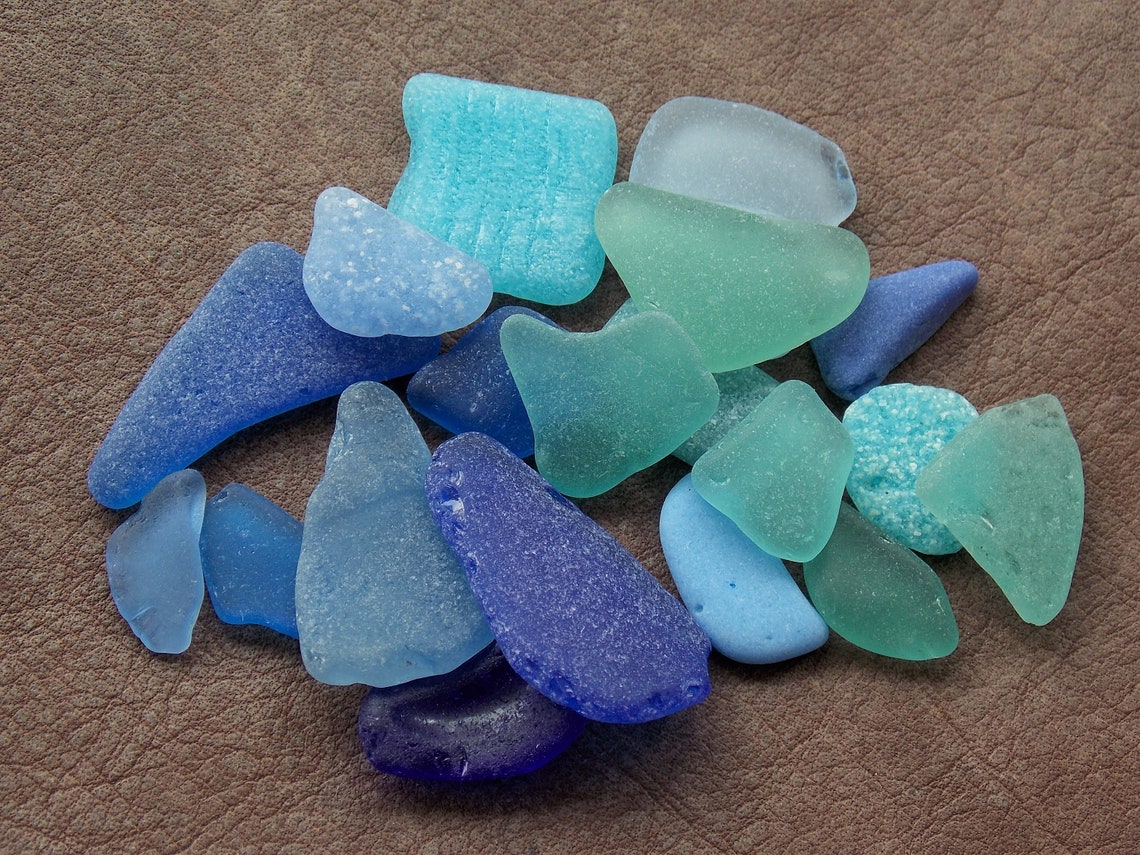 Collectible Rare natural blue sea glass. Genuine surf tumbled | Etsy