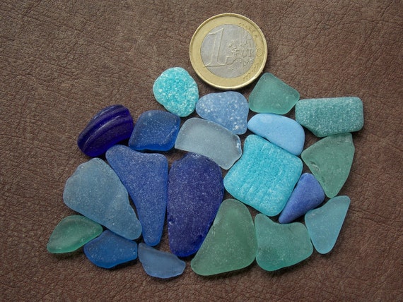 Collectible Rare natural blue sea glass. Genuine surf tumbled | Etsy