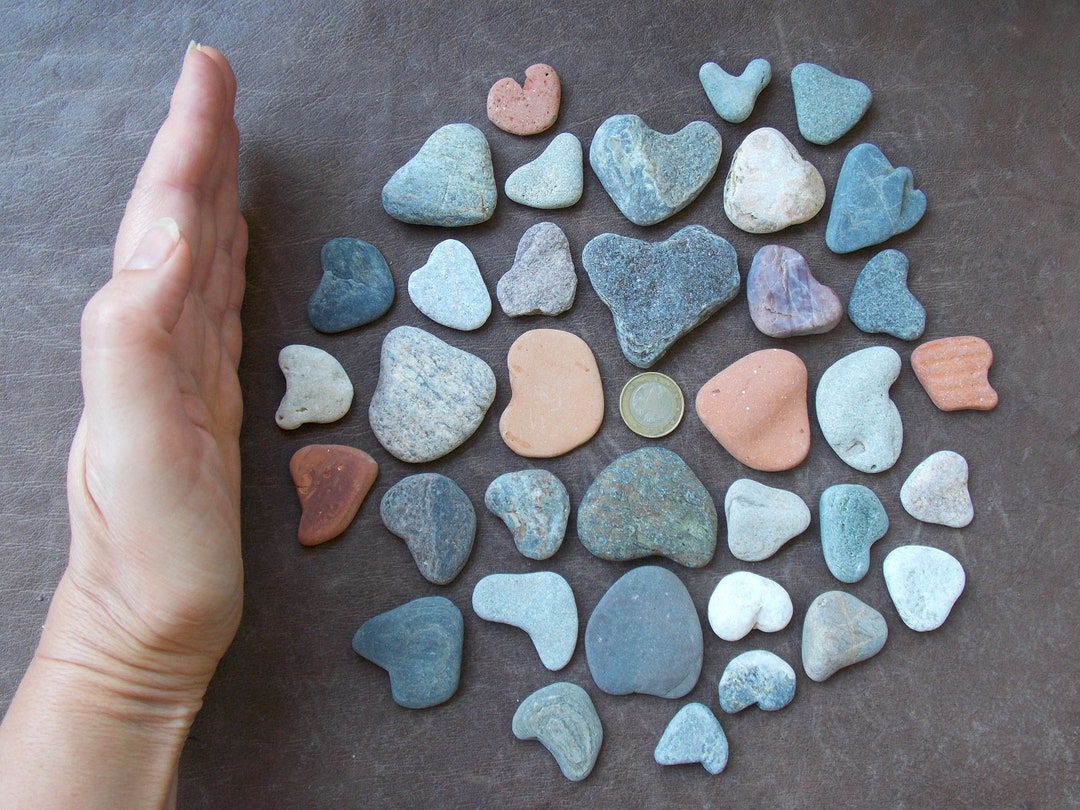 36 Love Stones Flat Tiny to Medium Heart Shaped Sea Rocks for - Etsy